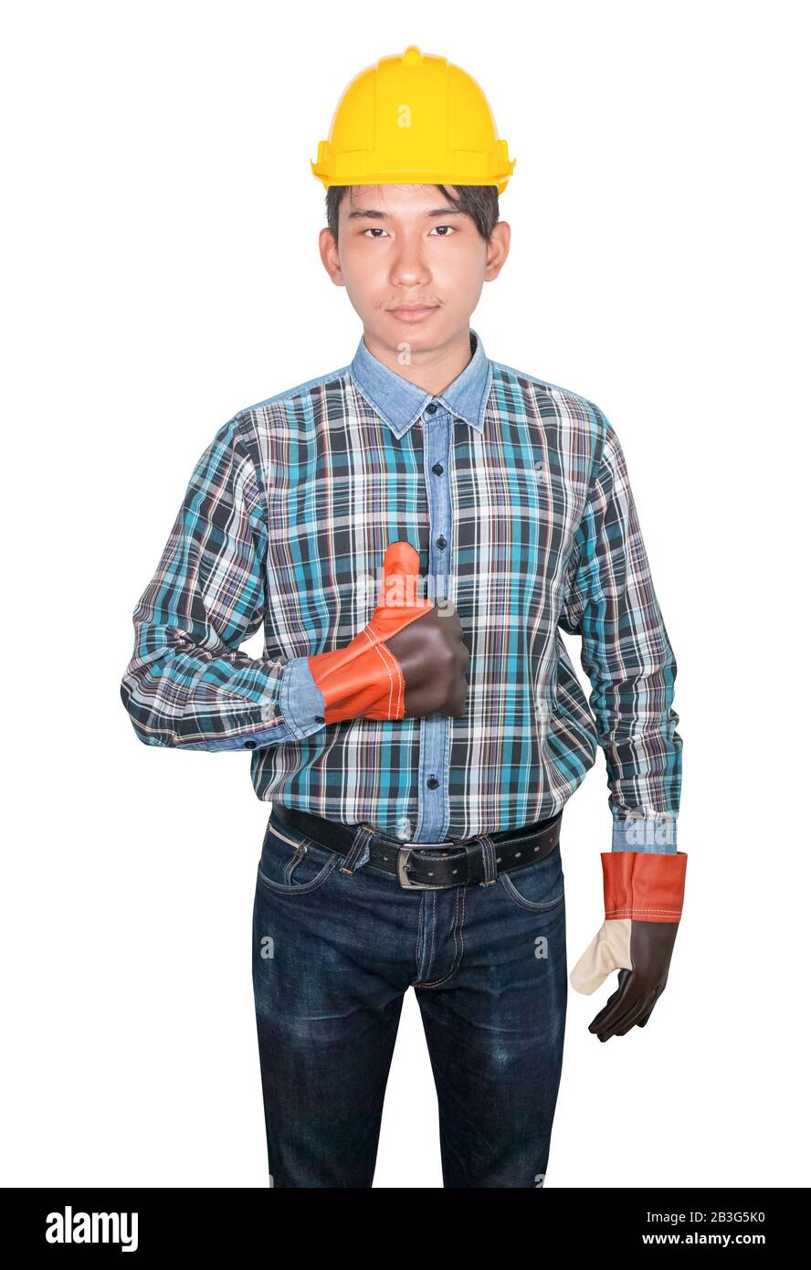 Engineering hand thumb up on white background Stock Photo - Alamy