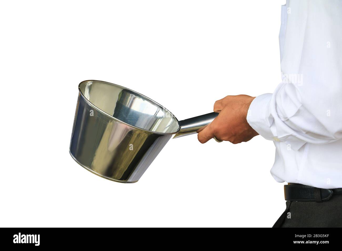 chef hand holding pot aluminium in preparing food concept cooking ...