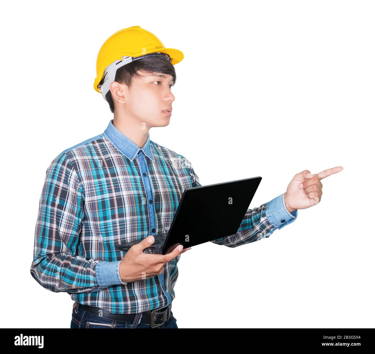 businessman. engineering confident using computer laptop and hand point ...