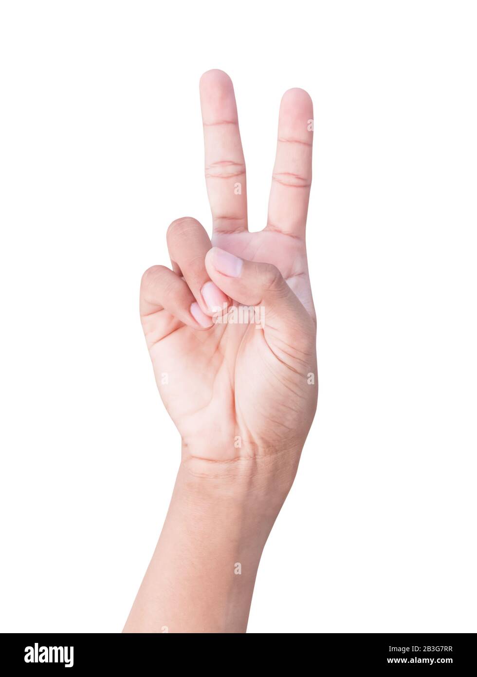hand number two symbols showing on white background Stock Photo - Alamy