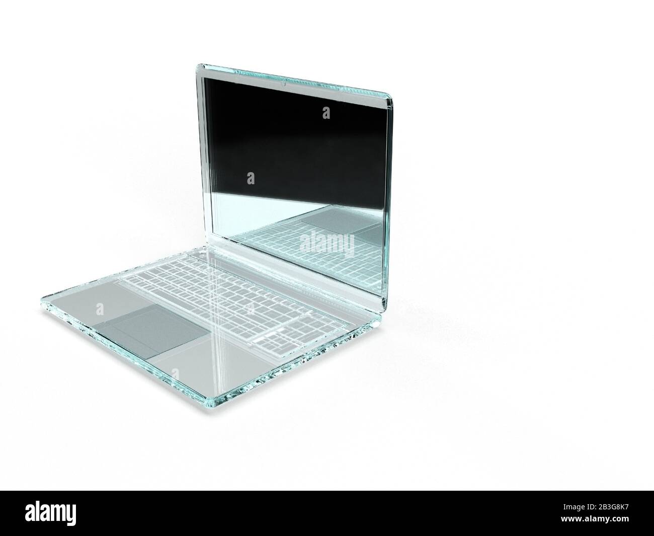 a transparent glass body laptop in white background with space for text ...