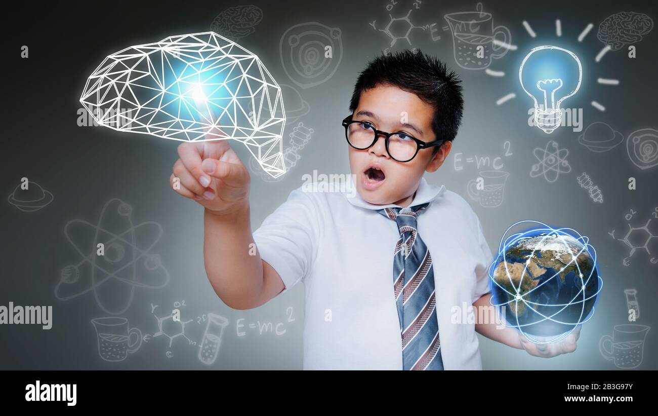Smart boy of Asian with brain of learning. 8 Age Stock Photo - Alamy