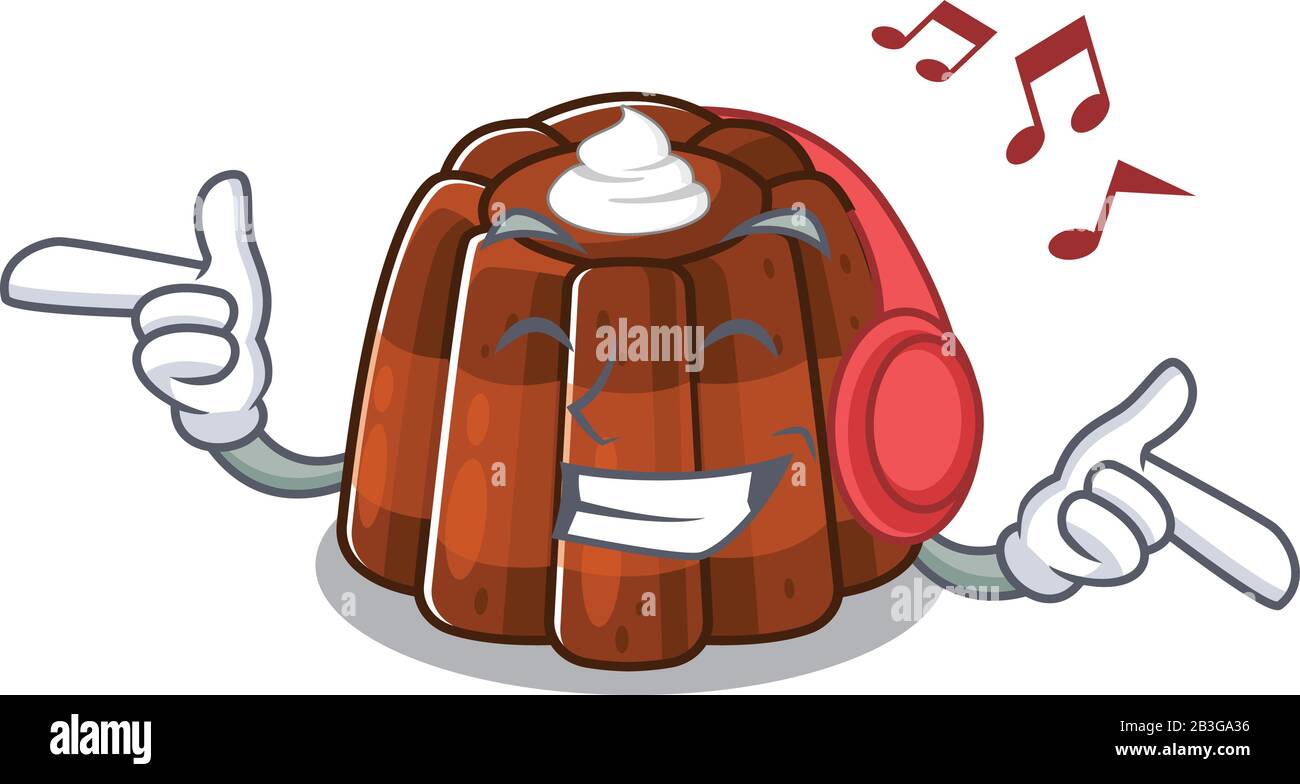 Listening music chocolate pudding cartoon character concept Stock ...