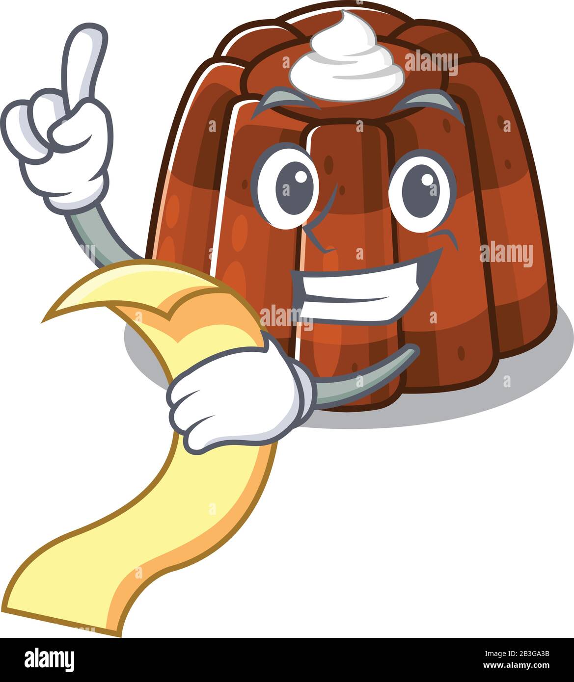 A funny cartoon character of chocolate pudding holding a menu Stock ...