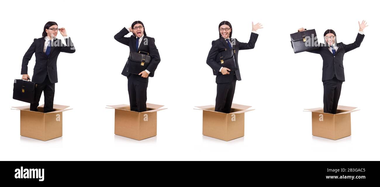 The man in thinking out of the box concept Stock Photo - Alamy