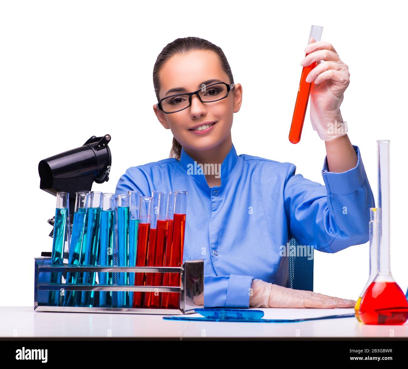 The young female doctor in lab isolated on white Stock Photo - Alamy