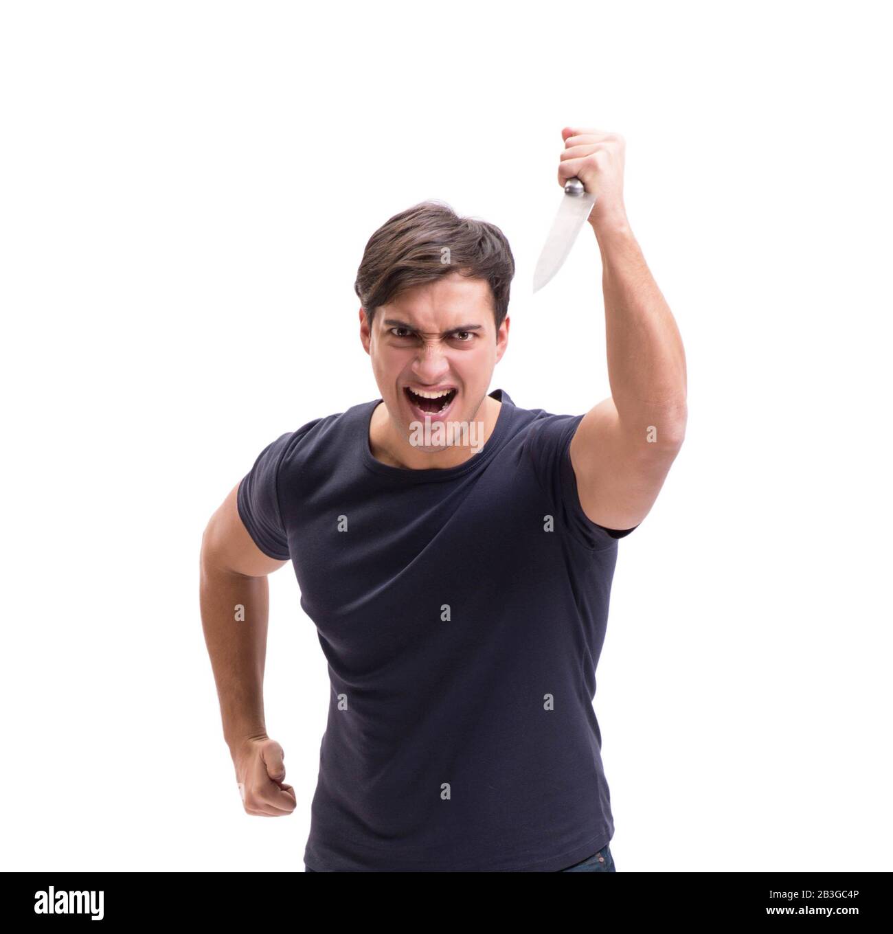 The young mobster with knife isolated on white Stock Photo - Alamy