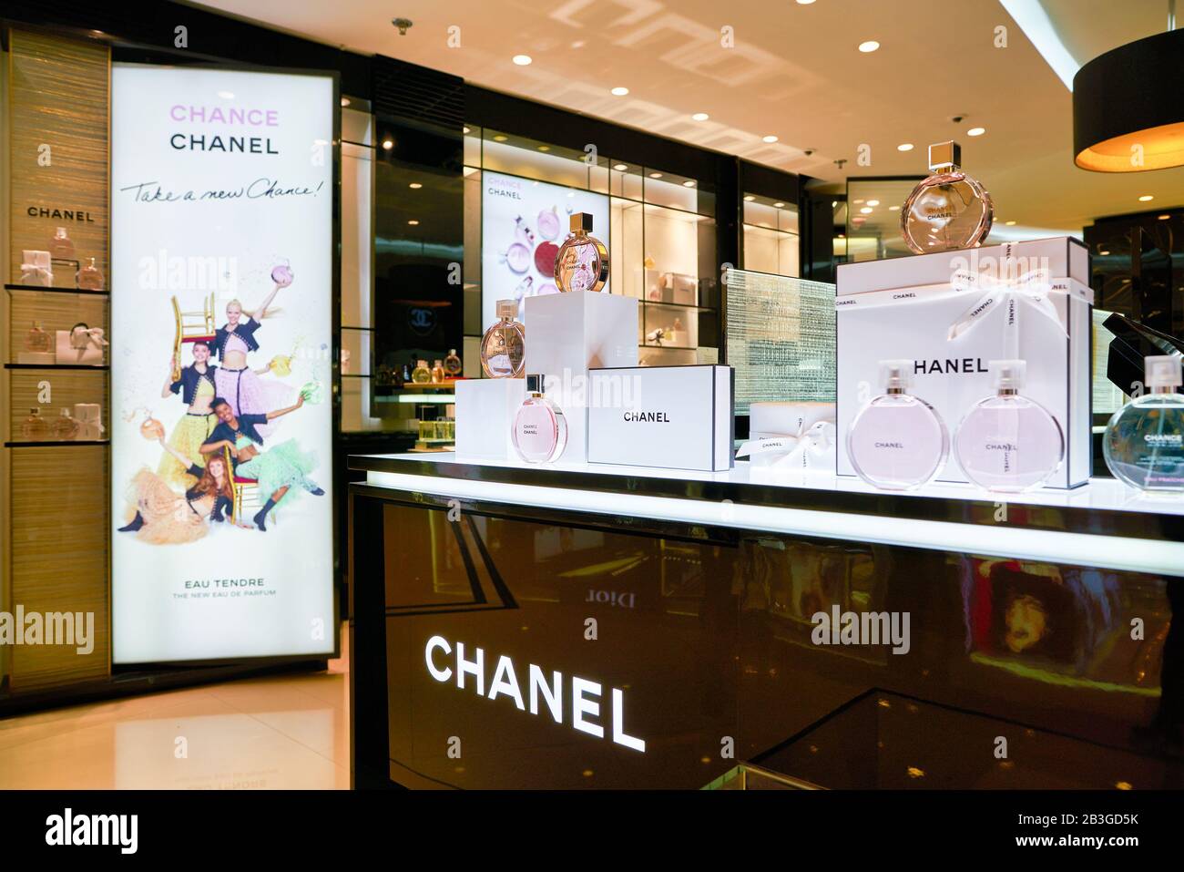 HONG KONG, CHINA - CIRCA JANUARY, 2019: fragrances on display at Chanel ...