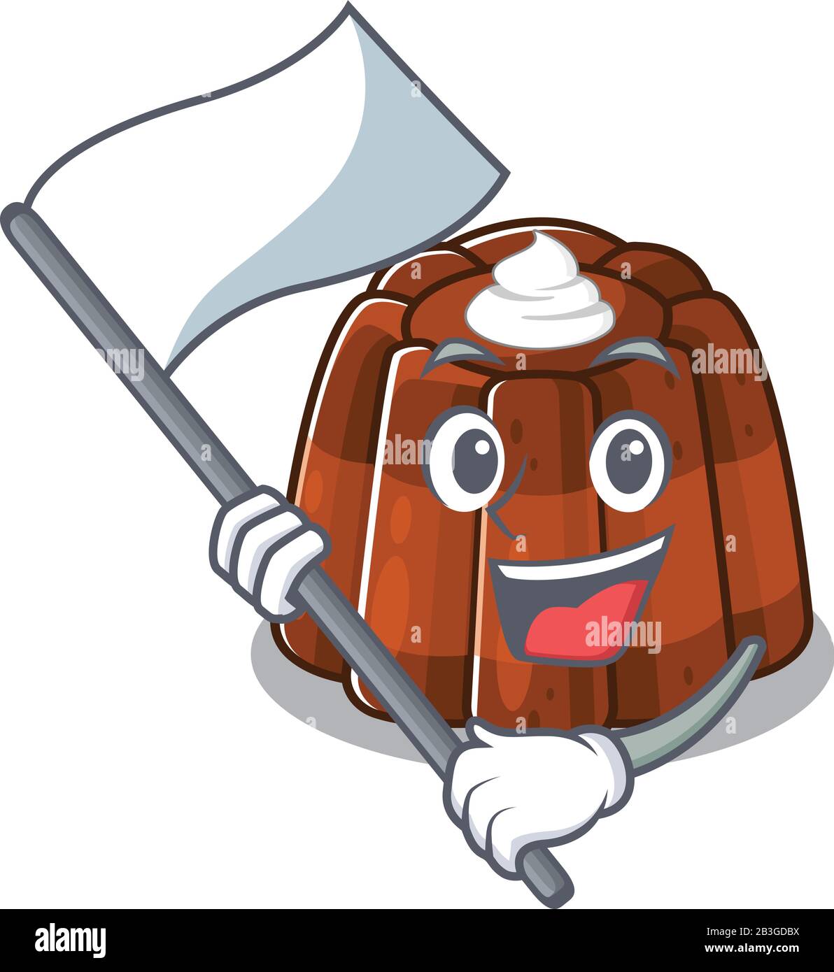 Funny chocolate pudding cartoon character style holding a standing flag ...