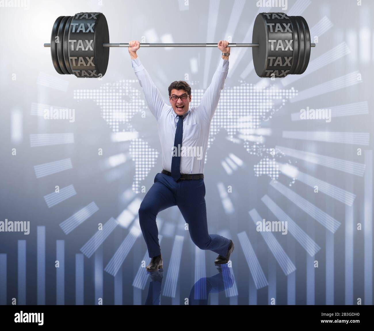 The businessman under heavy burden of taxes Stock Photo - Alamy