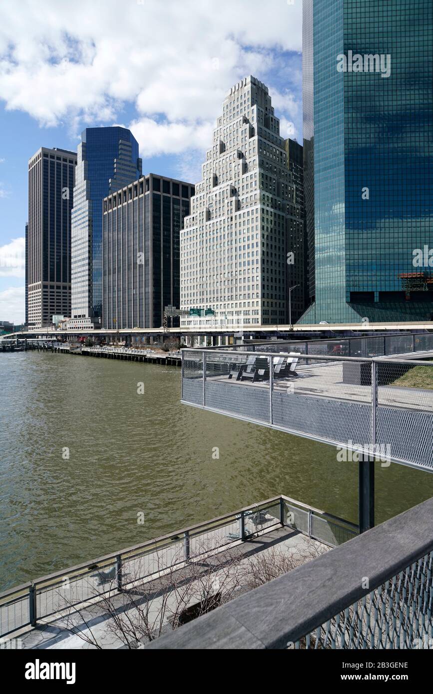 Pier 15 with the East River and buildings of Lower Manhattan Financial ...