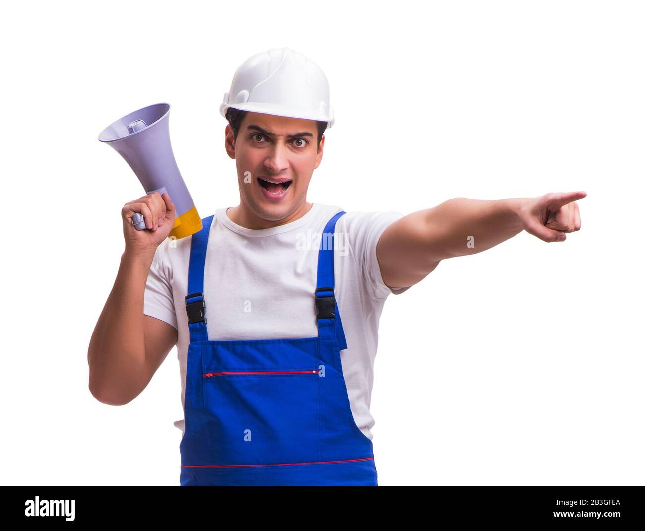 The man with megaphone isolated on white Stock Photo - Alamy