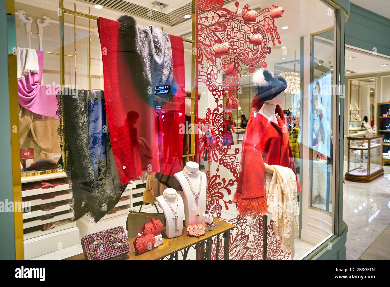 HONG KONG, CHINA - CIRCA JANUARY, 2019: close up shot of storefront of ...