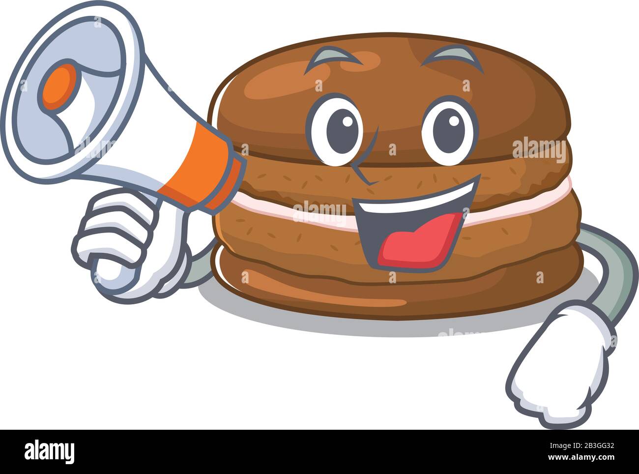 A mascot of chocolate macaron speaking on a megaphone Stock Vector ...