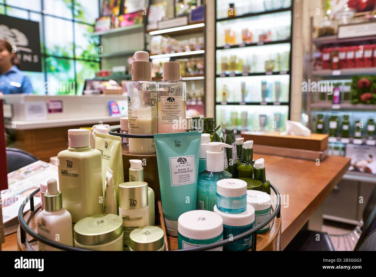 HONG KONG, CHINA - CIRCA JANUARY, 2019: cosmetic products on display at ...