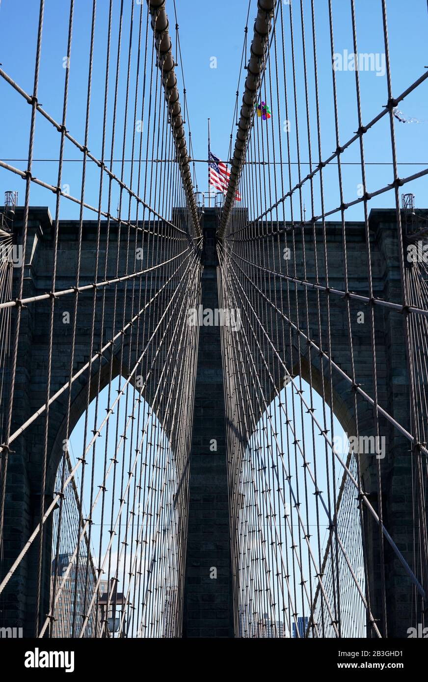 Gothic Revival suspension tower with suspension cables of Brooklyn ...