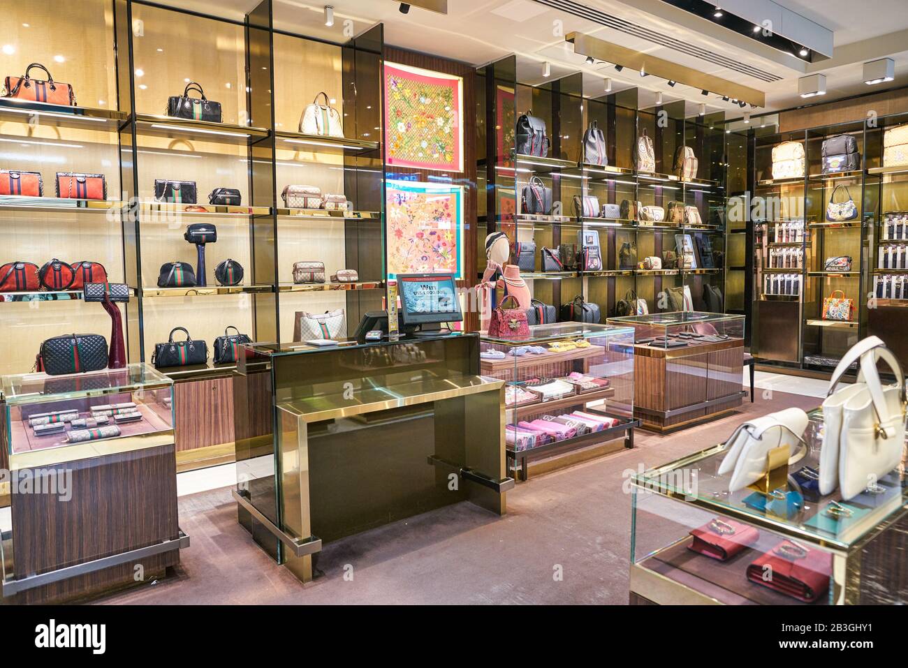 DUBAI, UAE - CIRCA JANUARY 2019: interior shot of Gucci store in Dubai ...