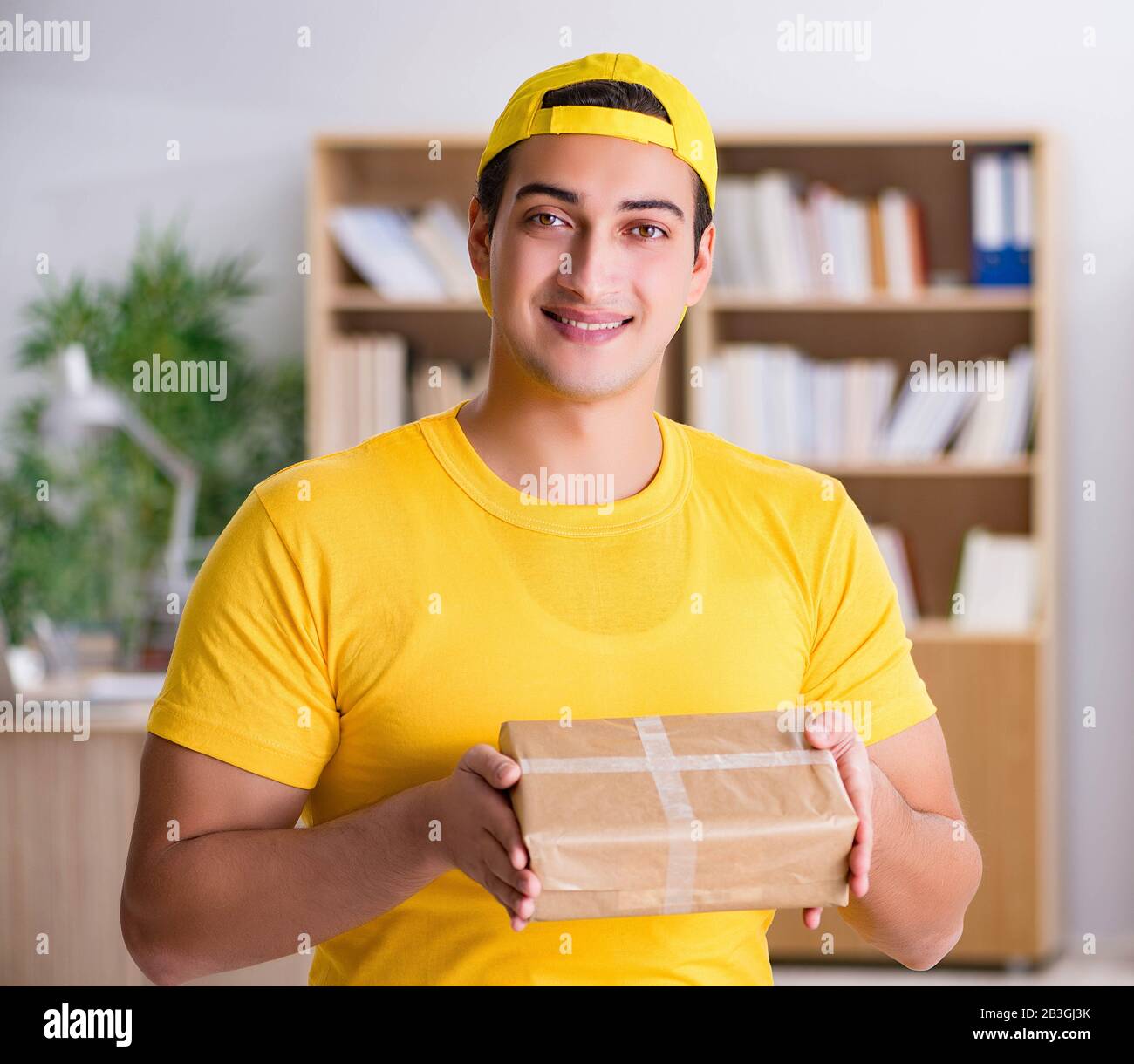 The delivery man delivering parcel box Stock Photo - Alamy