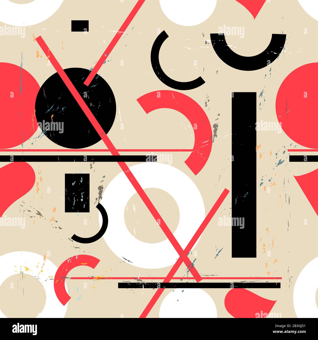 Seamless bright abstract pattern of geometric objects and elements. A ...