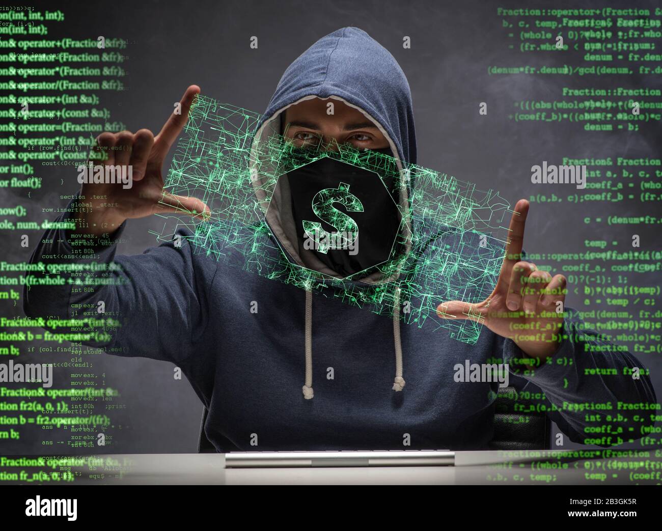 The hacker stealing dollars from bank Stock Photo - Alamy