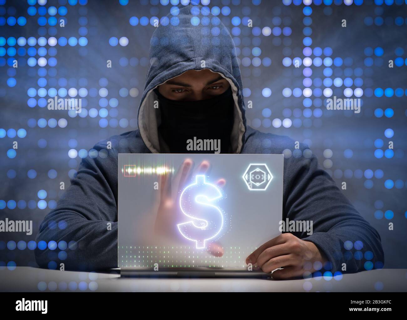 The hacker stealing dollars from bank Stock Photo - Alamy