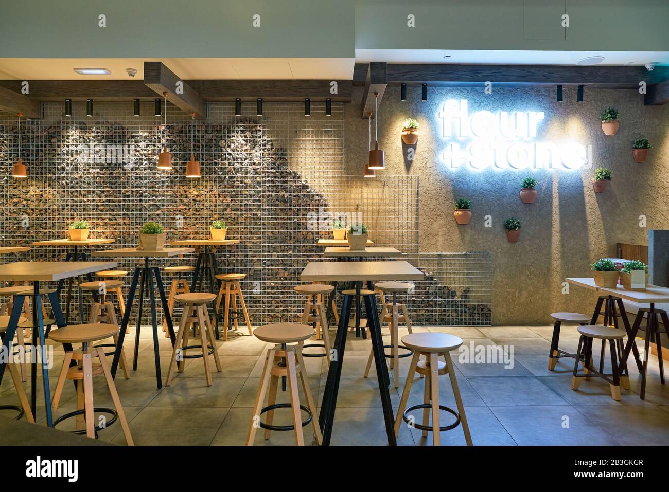 DUBAI, UAE - CIRCA JANUARY 2019: interior shot of Flour + Stone ...