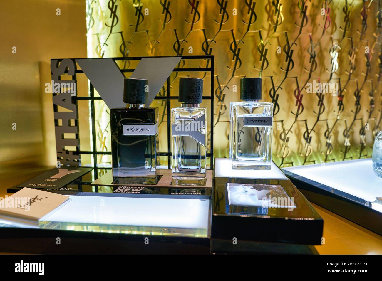 HONG KONG, CHINA - CIRCA JANUARY, 2019: fragrances on display at Yves ...