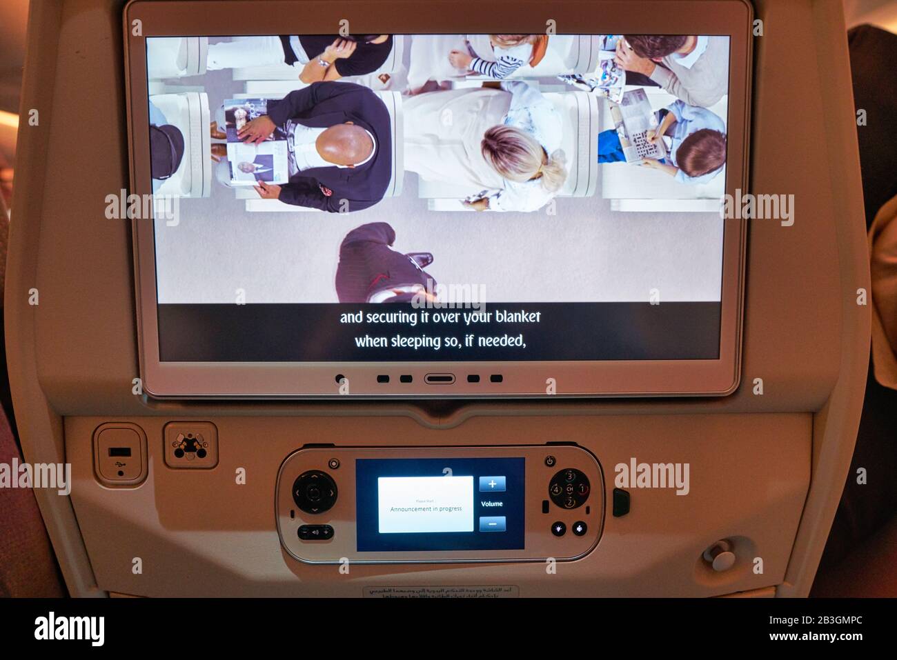 DUBAI, UAE - CIRCA JANUARY 2019: close up shot of a seat-back screen ...