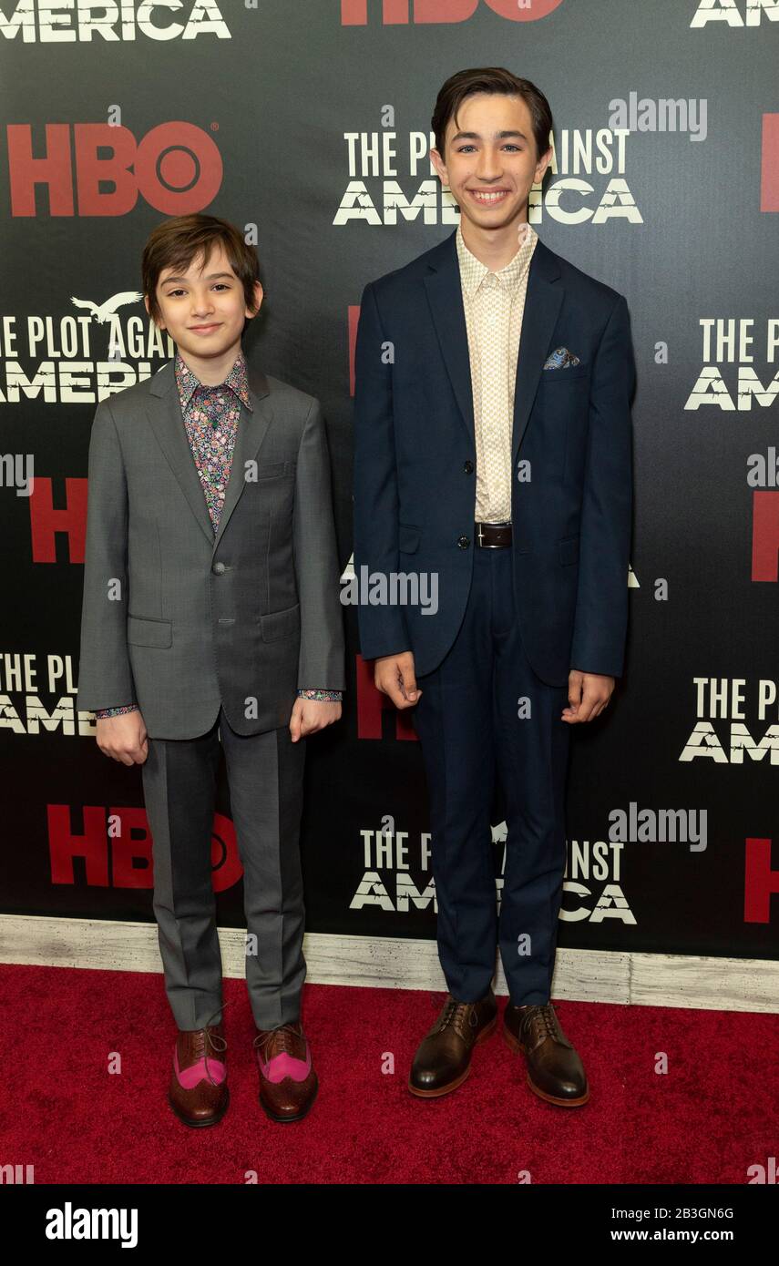 New York, NY - March 4, 2020: Azhy Robertson and Caleb Malis attend HBO's "The Plot Against ...