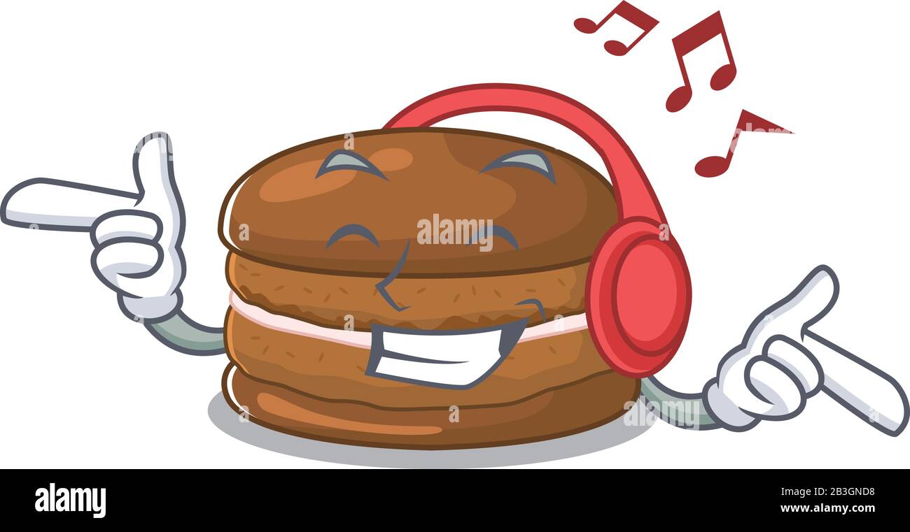 Listening music chocolate macaron cartoon character concept Stock ...