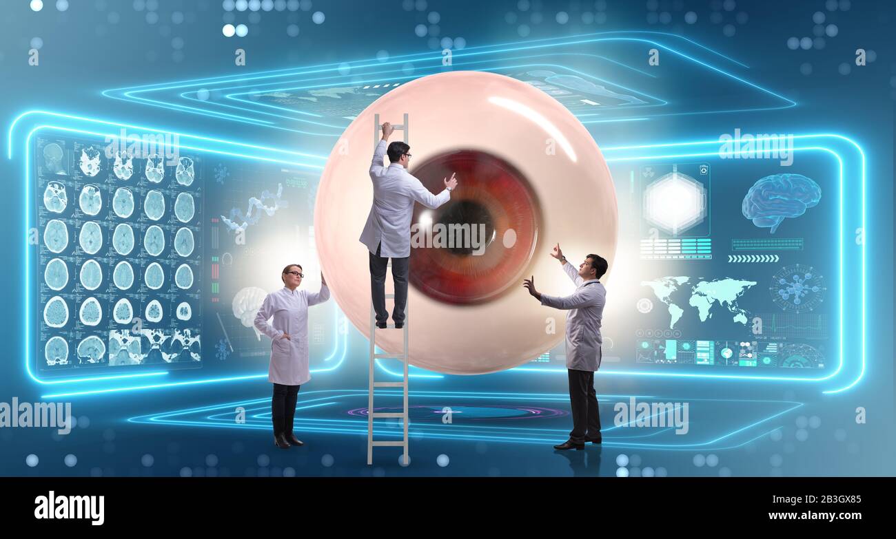 The doctor examining giant eye in medical concept Stock Photo - Alamy