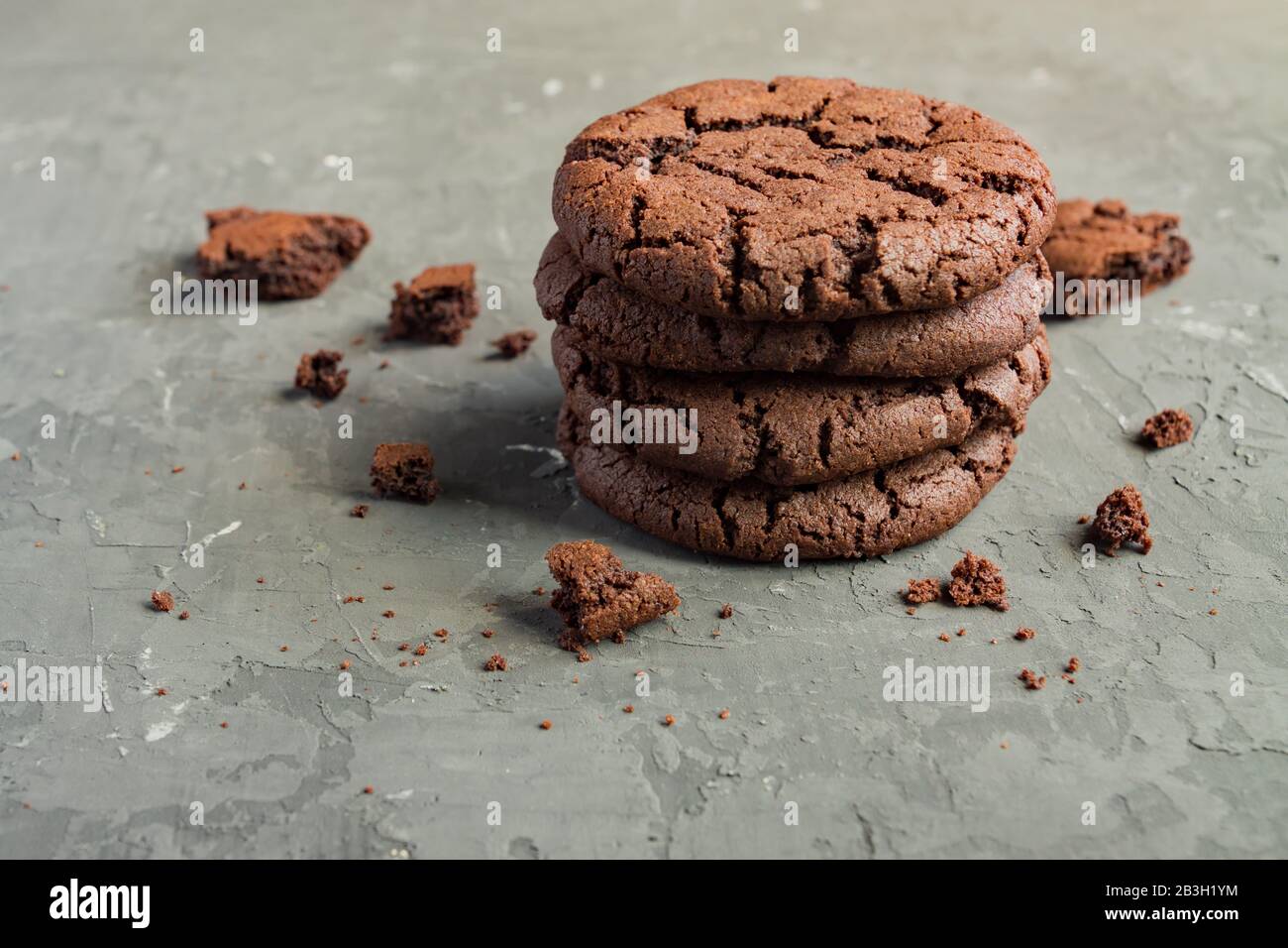 Chocolate crunchy cookies - american sweet food. Side view with copy ...