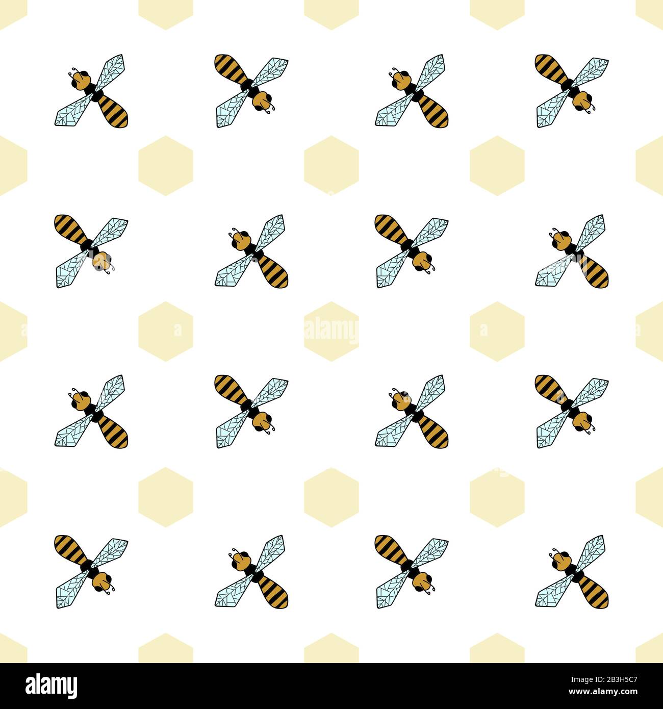 Vector Seamless Pattern With Bees And Honeycombs, Hand drawn. For ...