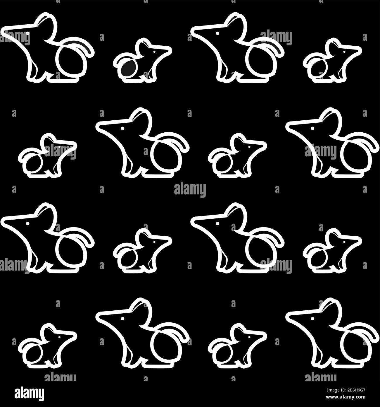 Vector seamless pattern of stylized mice or rats on a black background ...