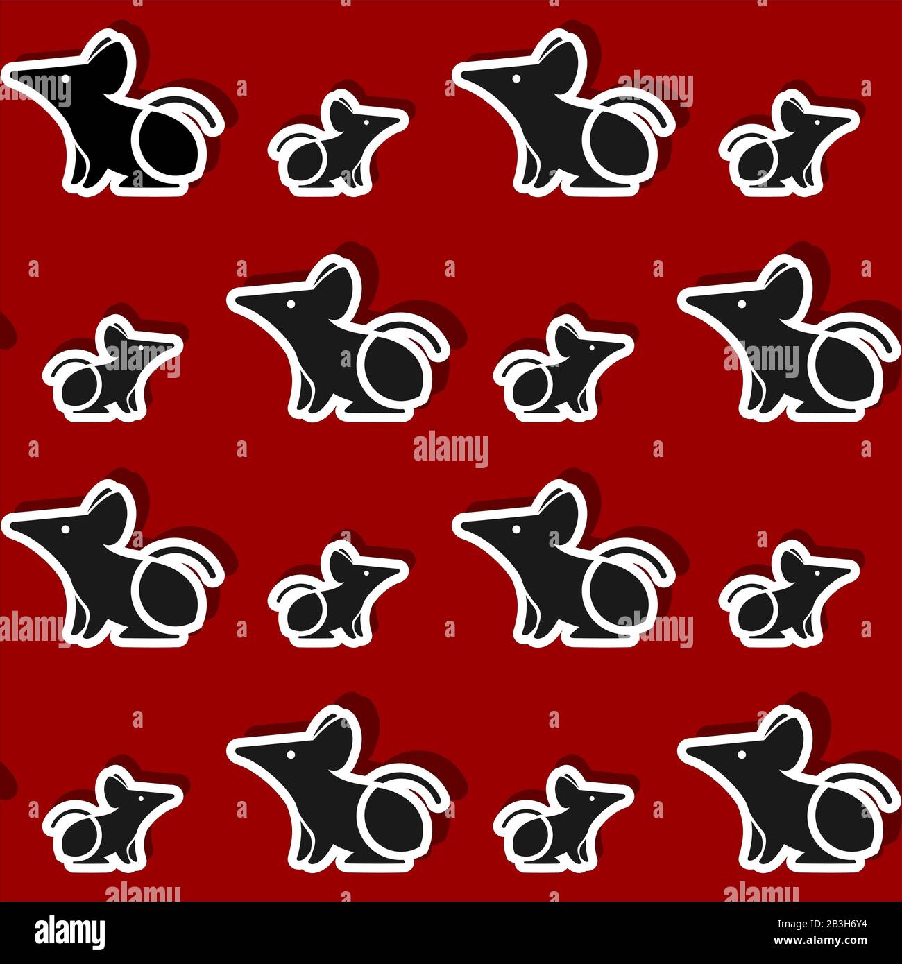 Vector seamless pattern of stylized mice or rats stickers on red ...