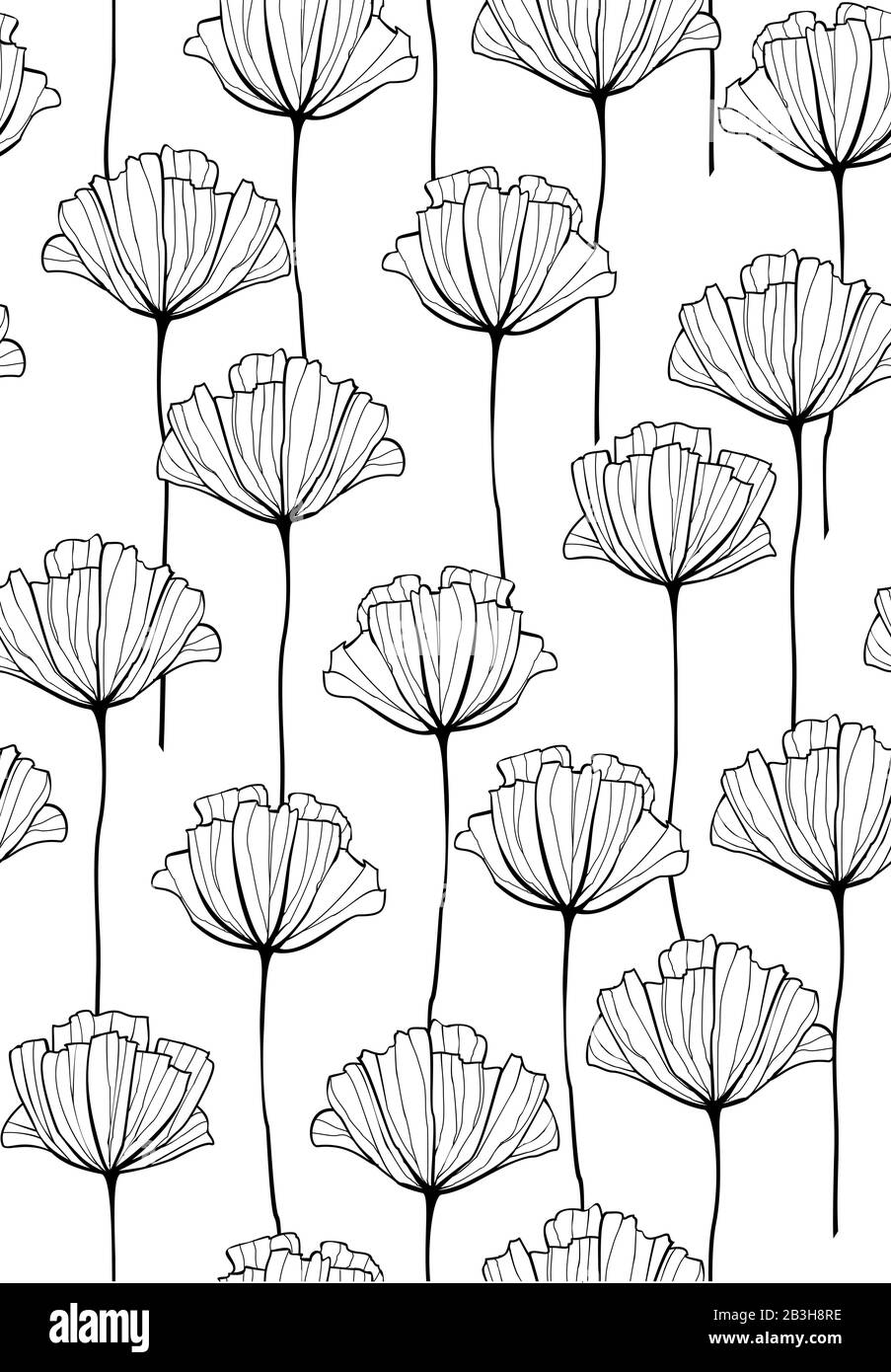 Vector outlined hand drawn flowers seamless pattern Stock Vector Image ...