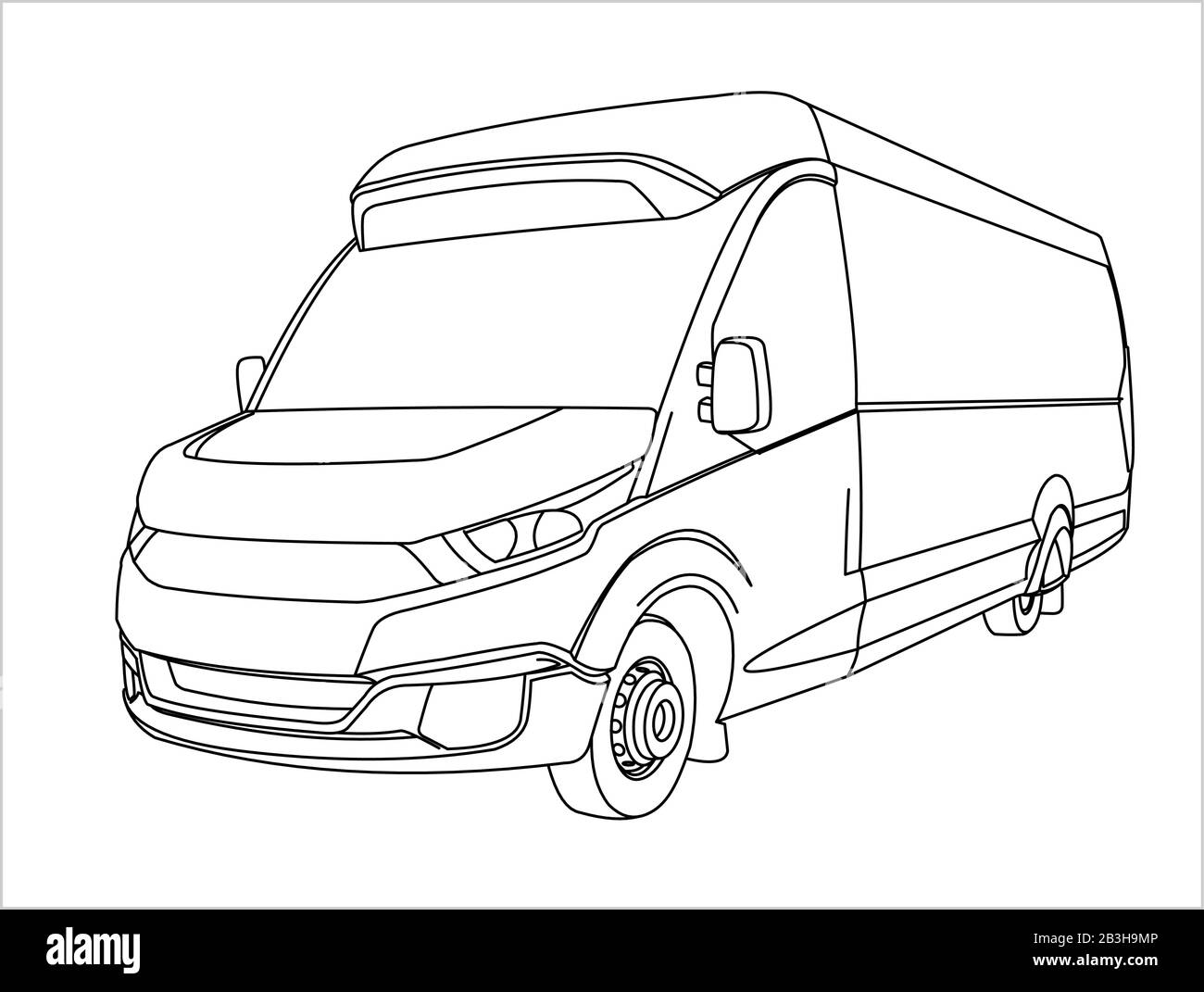Outline Bus, three quarter view. Tourist bus. Sightseeing bus. Modern ...