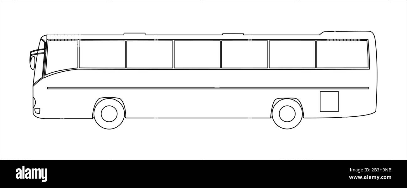 Outline vector tourist bus, side view, template isolated on white ...