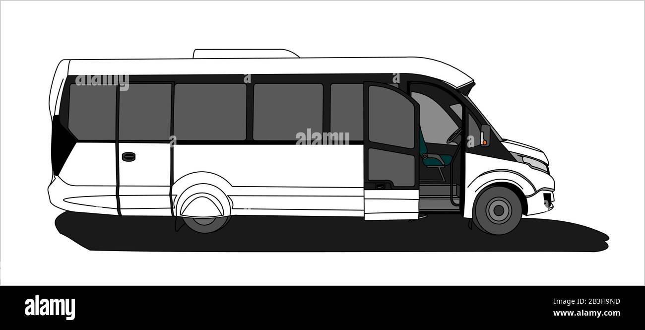 White Bus with an open door, Side view. Tourist bus. Sightseeing bus ...