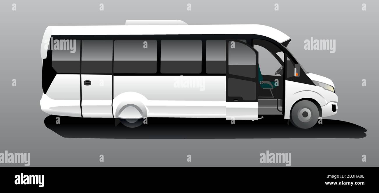 White Bus with an open door, Side view. Tourist bus. Sightseeing bus ...