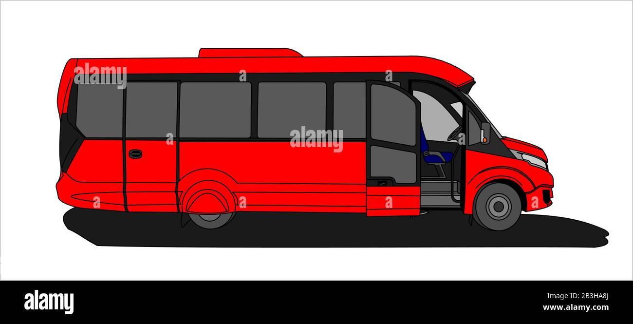 Red Bus with an open door, Side view. Tourist bus. Sightseeing bus ...