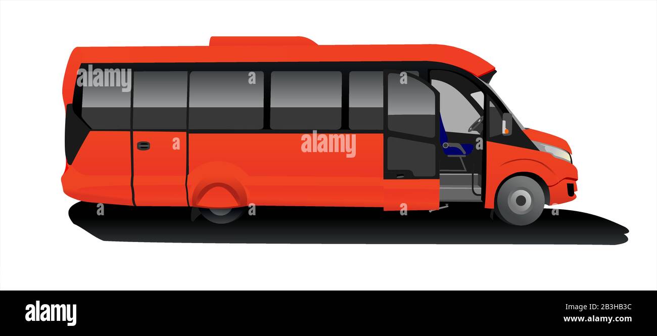 Red Bus with an open door, Side view. Tourist bus. Sightseeing bus ...