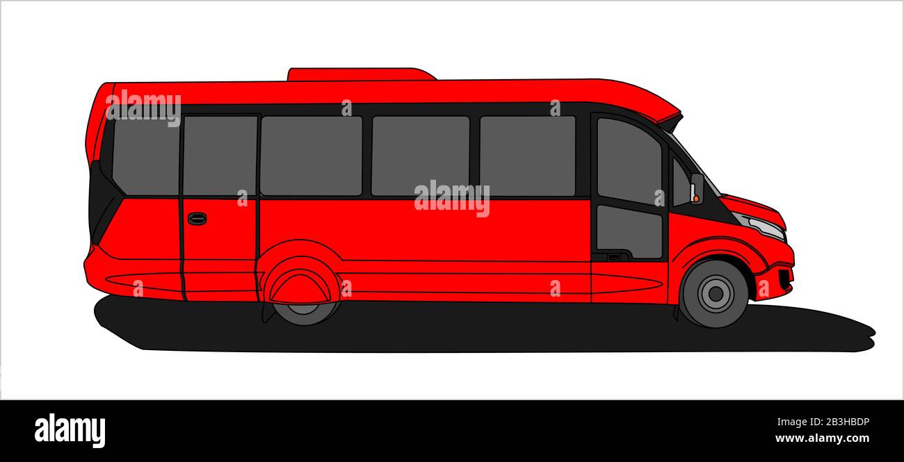 Red Bus, Side view. Tourist bus. Sightseeing bus. Modern flat Vector ...
