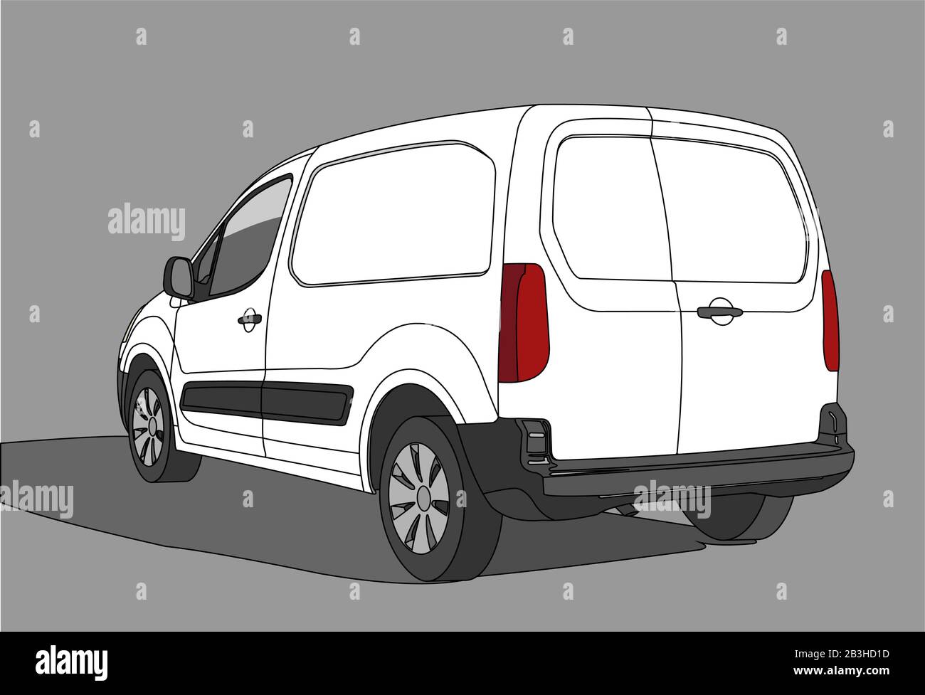 Van. Car for freight. Back view. View of three quarters. Modern flat ...