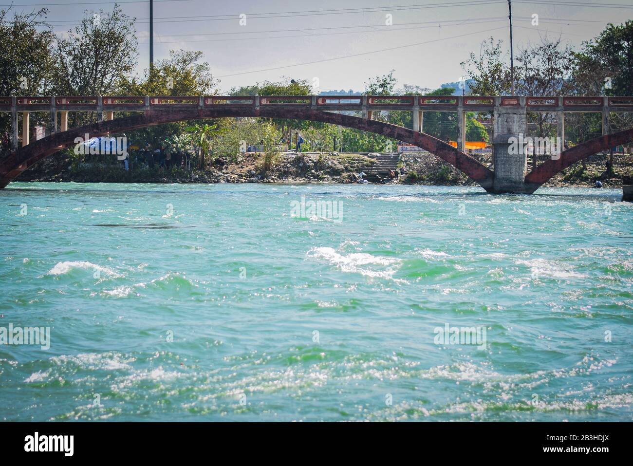 red old bridge over the ganga river Stock Photo - Alamy