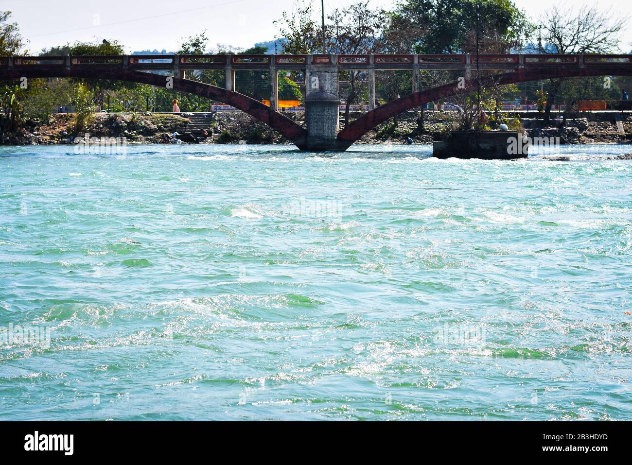 red old bridge over the ganga river Stock Photo - Alamy