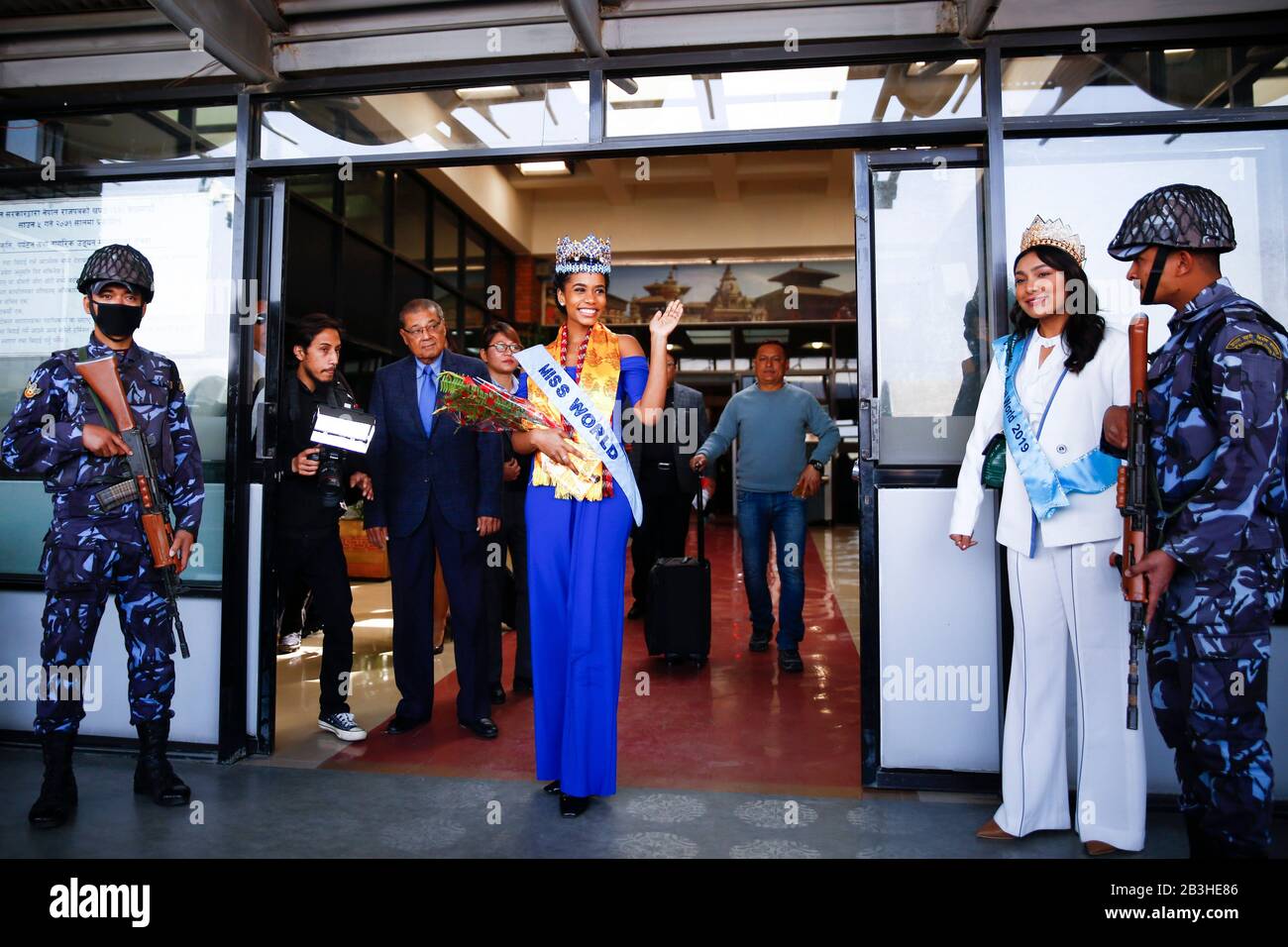 Kathmandu, Nepal. 5th Mar, 2020. Miss World Toni-Ann Singh gestures ...