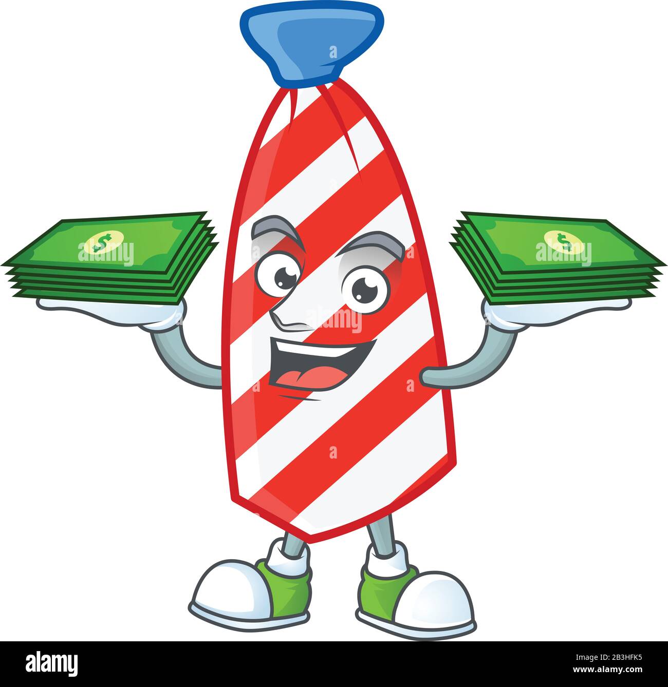 rich and famous USA stripes tie cartoon character with money on hands ...