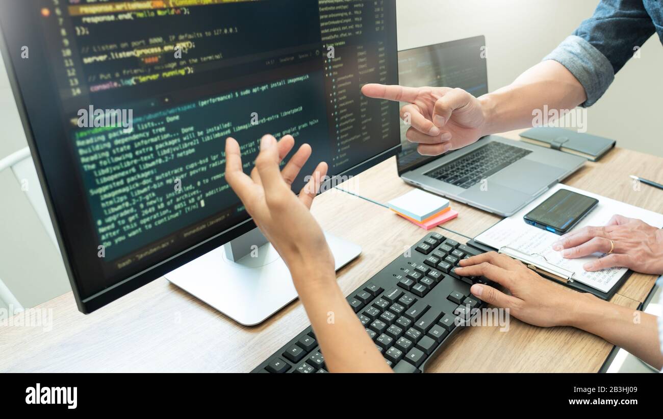 Team Of Programmers Working Together Development Website Design And Coding Technologies In A