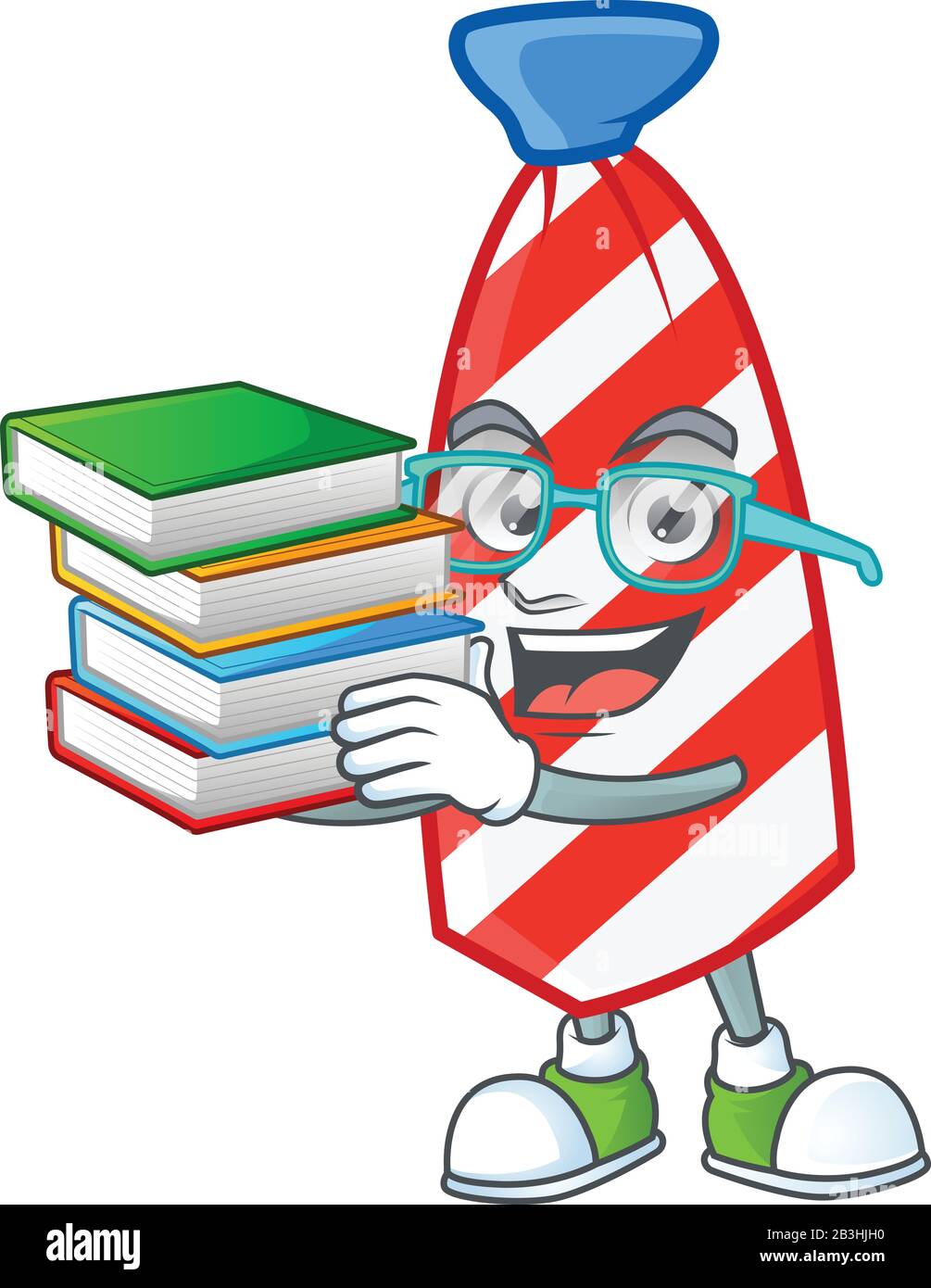 A brainy clever cartoon character of USA stripes tie studying with some ...